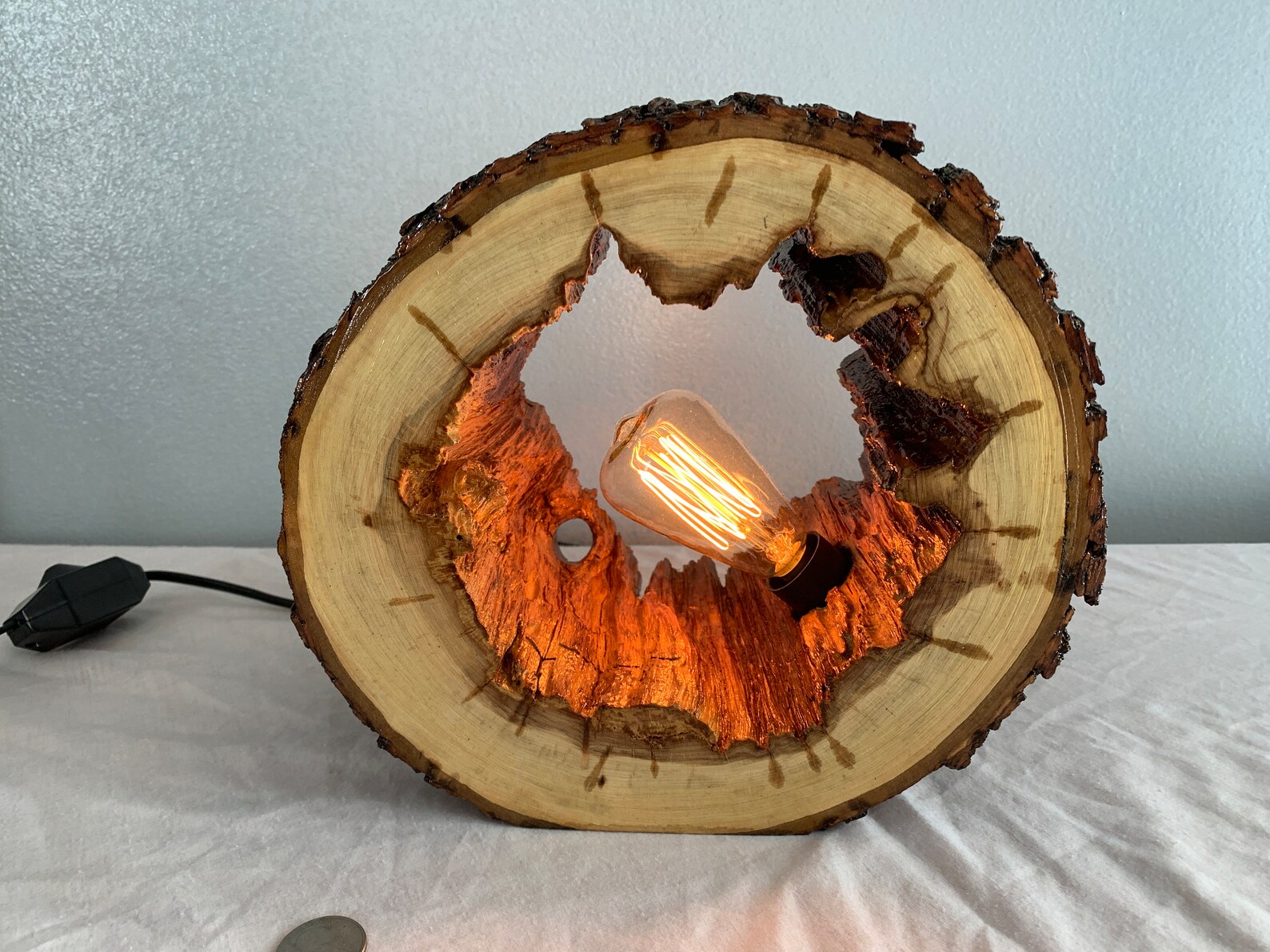 Hollow Log Edison Bulb Lamp: Decorative Wood Light Sculpture With ...