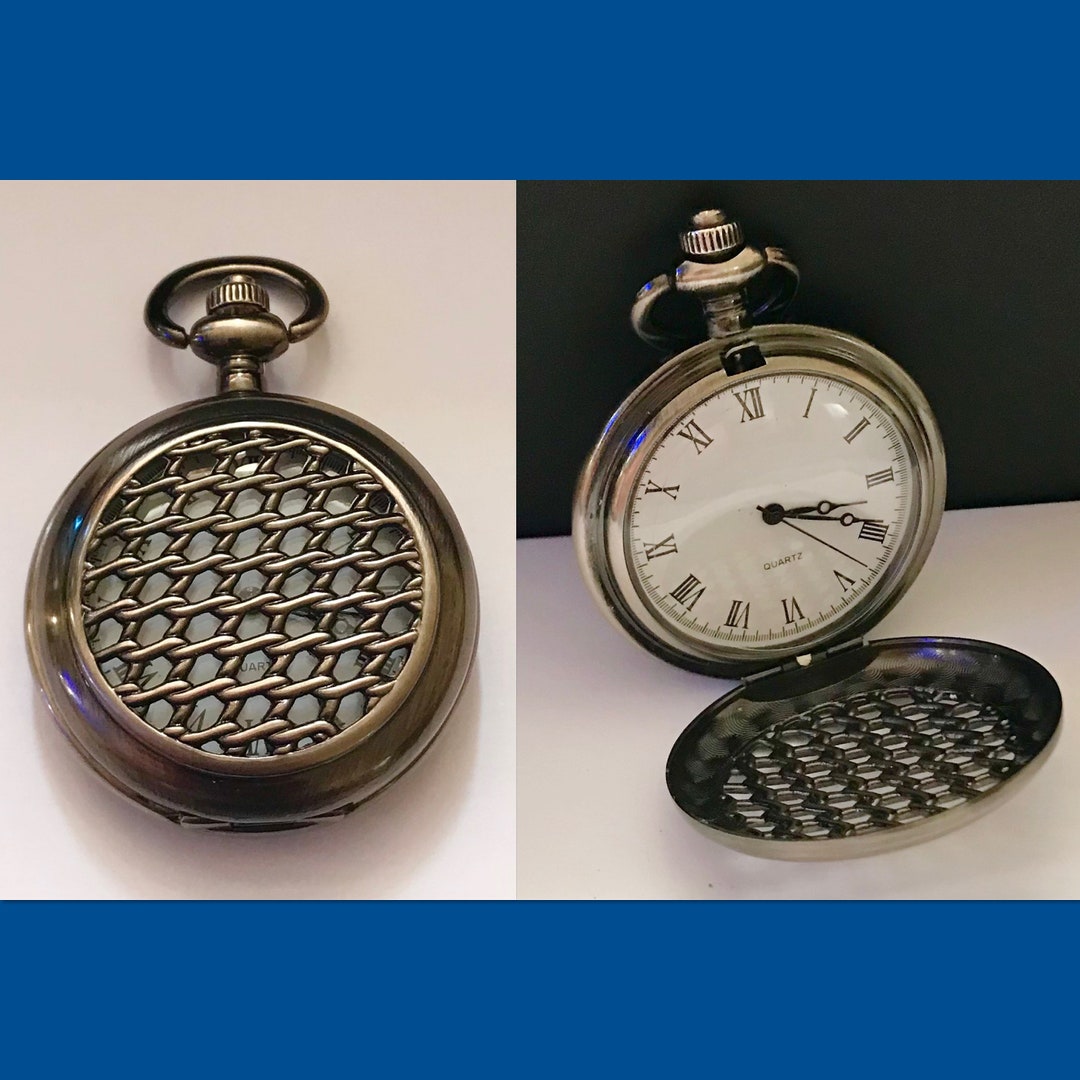 New Unisex Quartz Patinated Steel Half Hunter Classic Pocket Watch With ...