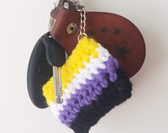 Nonbinary Pride Leather Keychain Non Binary NB Key Chain Enbie Enby Key ...