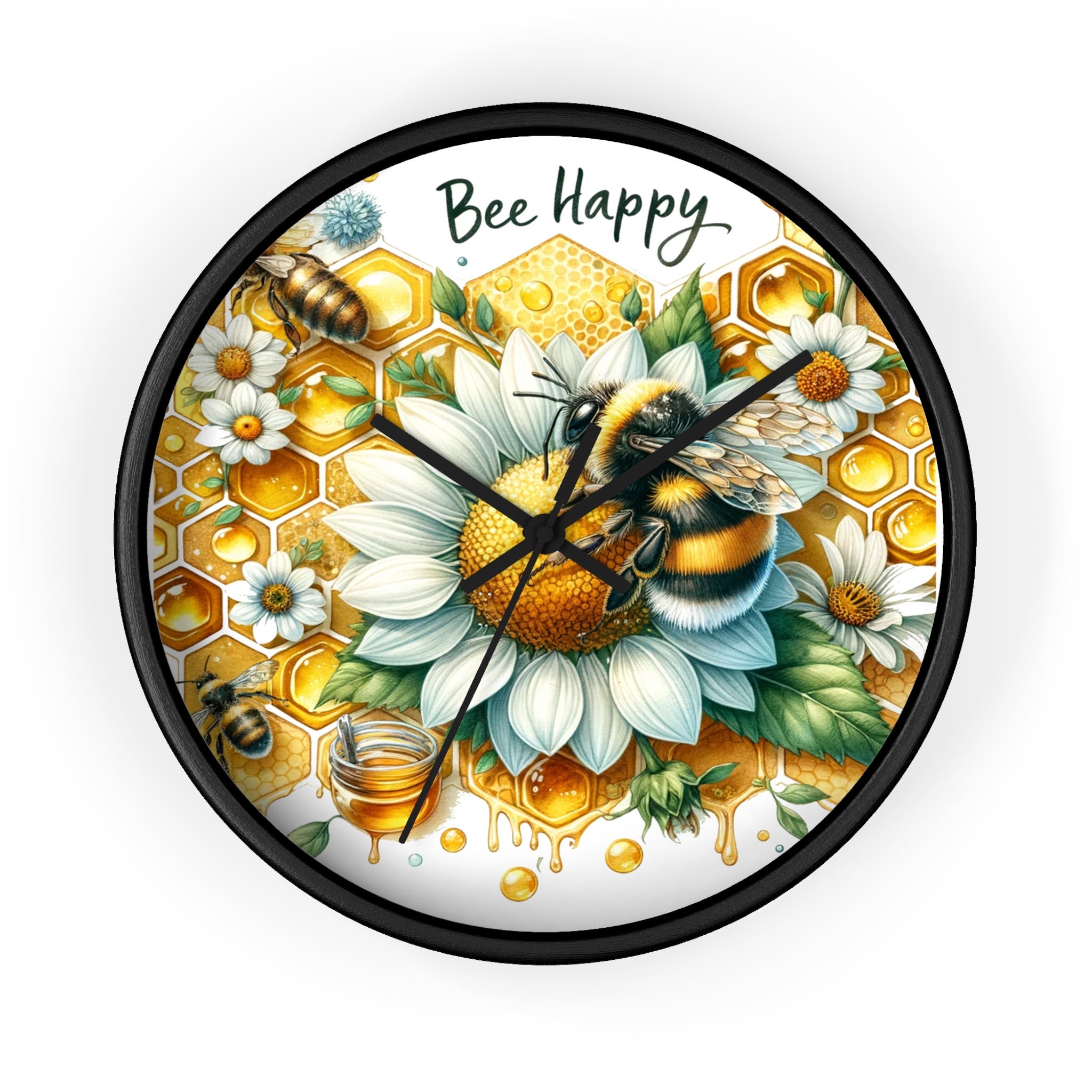 Sunflower Clock, Bee Clock, Sunflower Kitchen Clock, Bees, Sunflower Decor, Bumble Bee Decor ...
