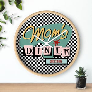 Mom's Diner Clock, Retro 50's Diner, Diner Clock, Diner Sign, Kitchen ...