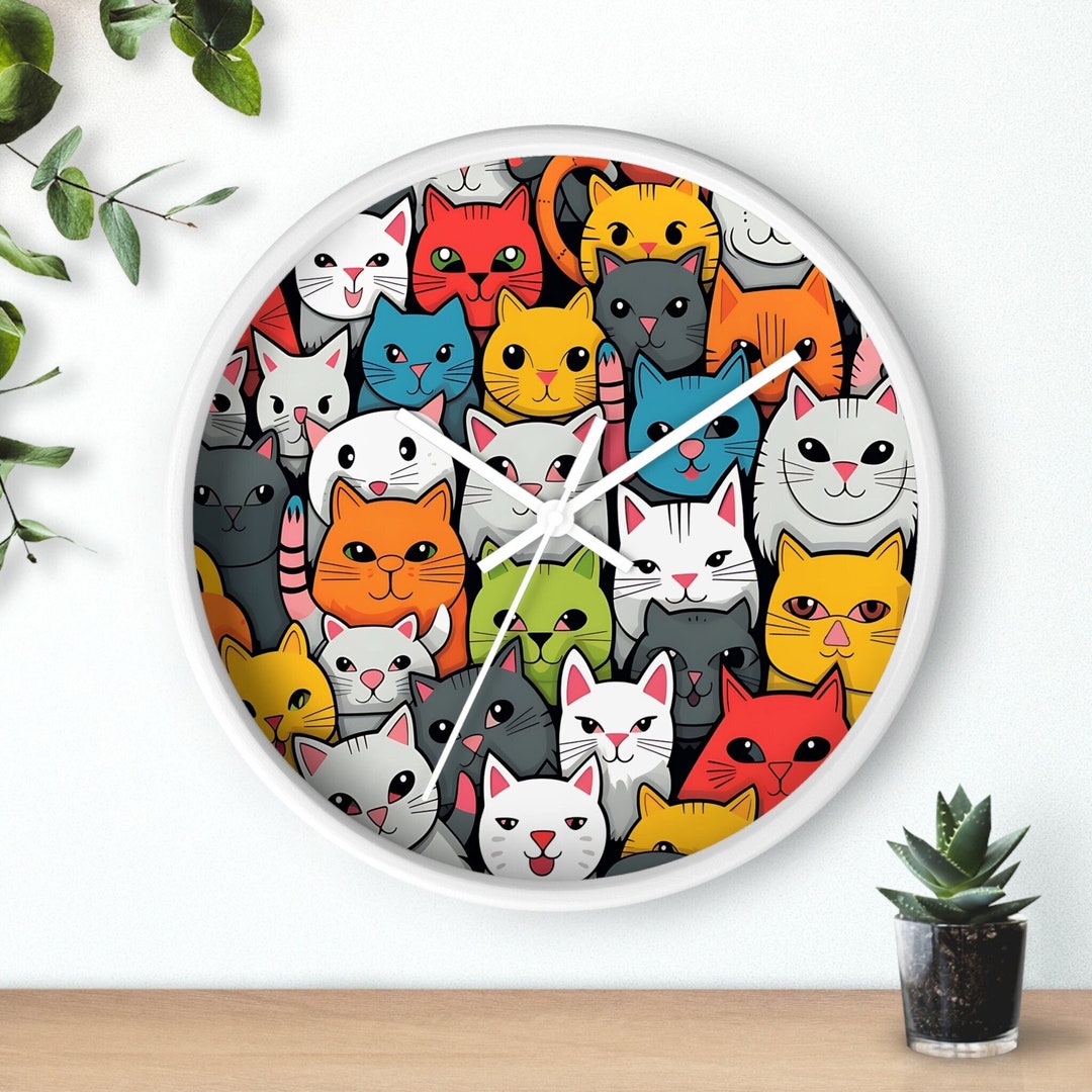 Gift for Cat Lover, Cat Wall Clock, Cat Clock, Retro Cat Clock, Cat ...