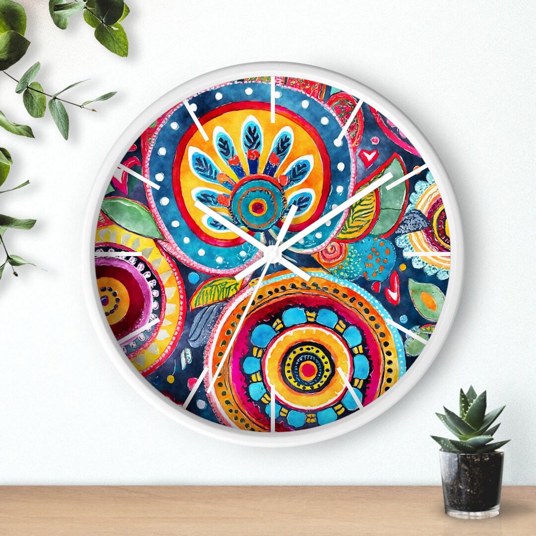Retro Funk Clock, Shabby Chic Clock, Watercolor Decor, Colorful Kitchen ...
