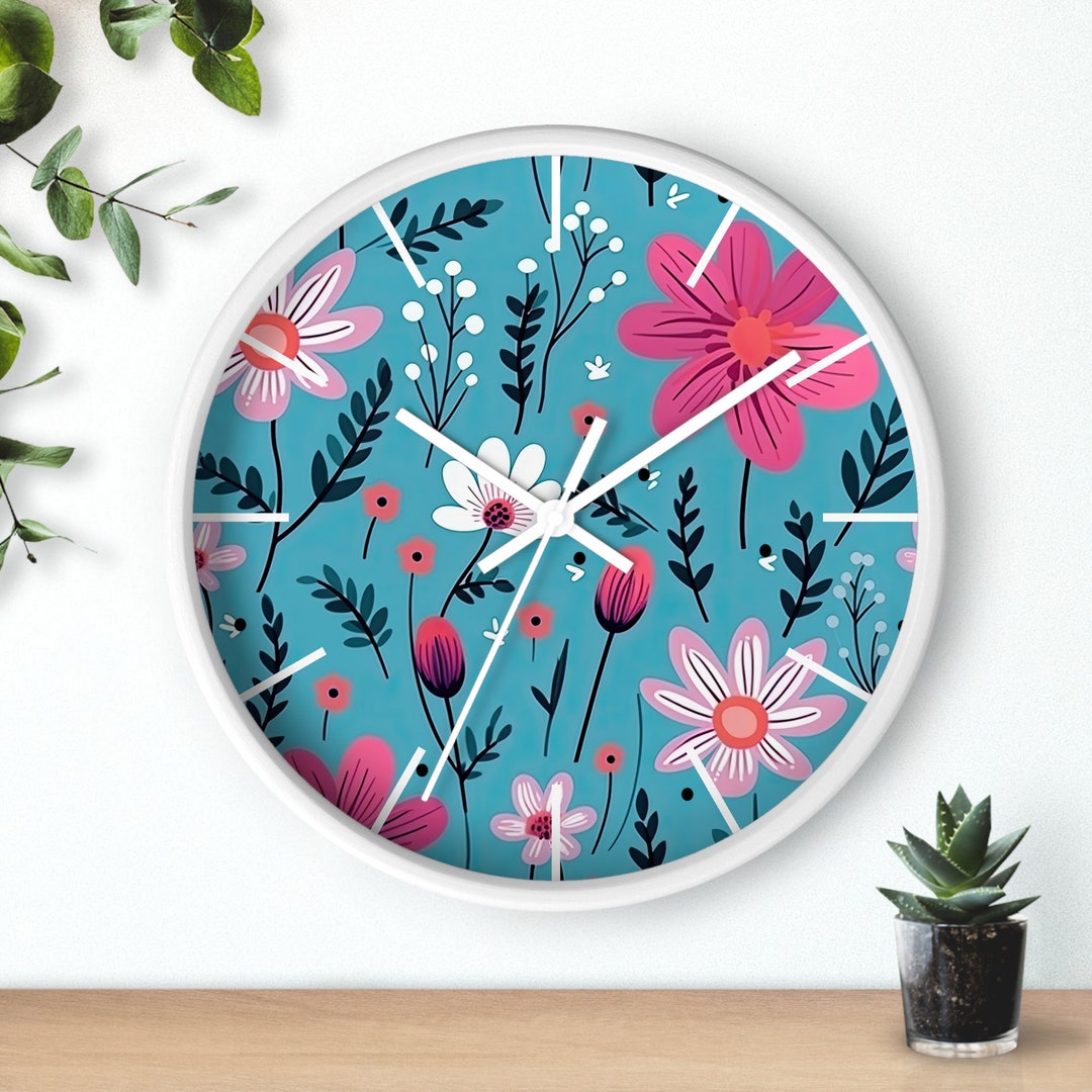 Teal Flower Clock, Teal Floral Clock, Teal Floral Decor, Teal Flower ...