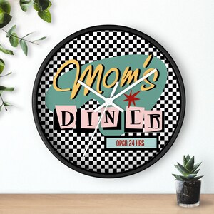 Mom's Diner Clock, Retro 50's Diner, Diner Clock, Diner Sign, Kitchen ...