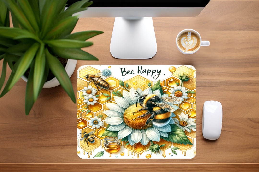 Bee Happy Gift, Bee Happy Mousepad, Bee Mouse Pads, Bee Lover Gifts ...