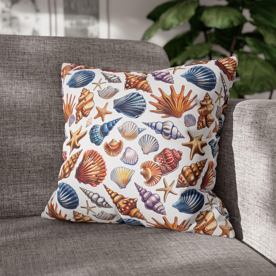 Beach Pillow, Pillow Cover, Seashell Pillow, Beach Decor, Throw Pillow ...