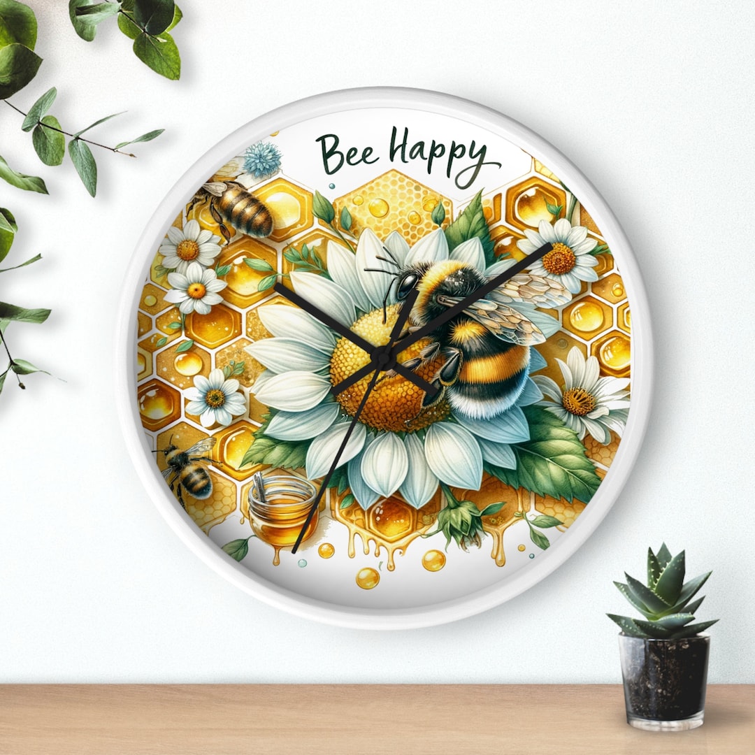 Sunflower Clock, Bee Clock, Sunflower Kitchen Clock, Bees, Sunflower ...
