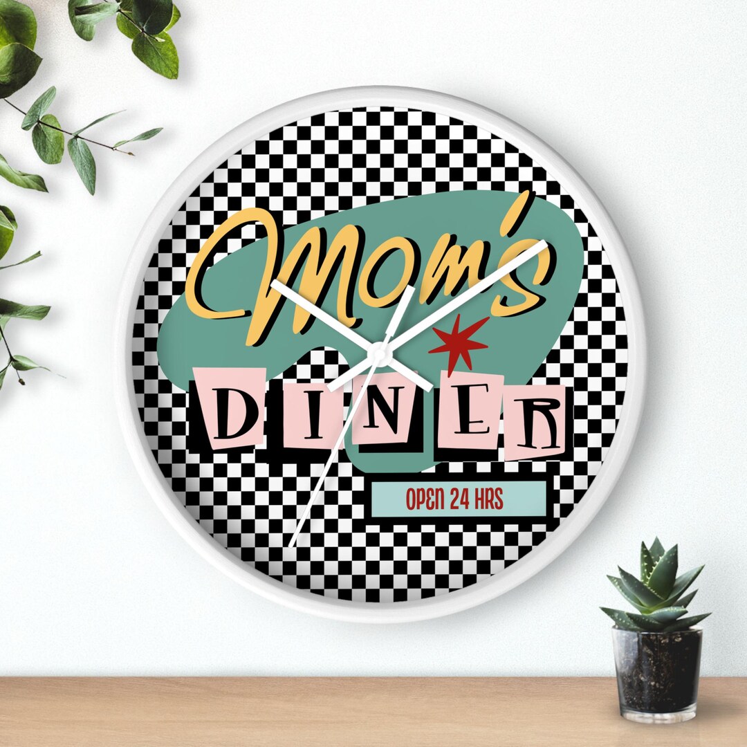 Mom's Diner Clock, Retro 50's Diner, Diner Clock, Diner Sign, Kitchen ...