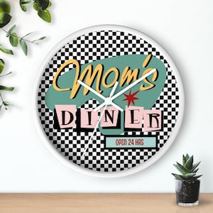 Mom's Diner Clock, Retro 50's Diner, Diner Clock, Diner Sign, Kitchen ...