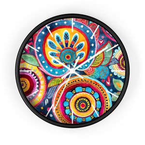 Retro Funk Clock, Shabby Chic Clock, Watercolor Decor, Colorful Kitchen ...