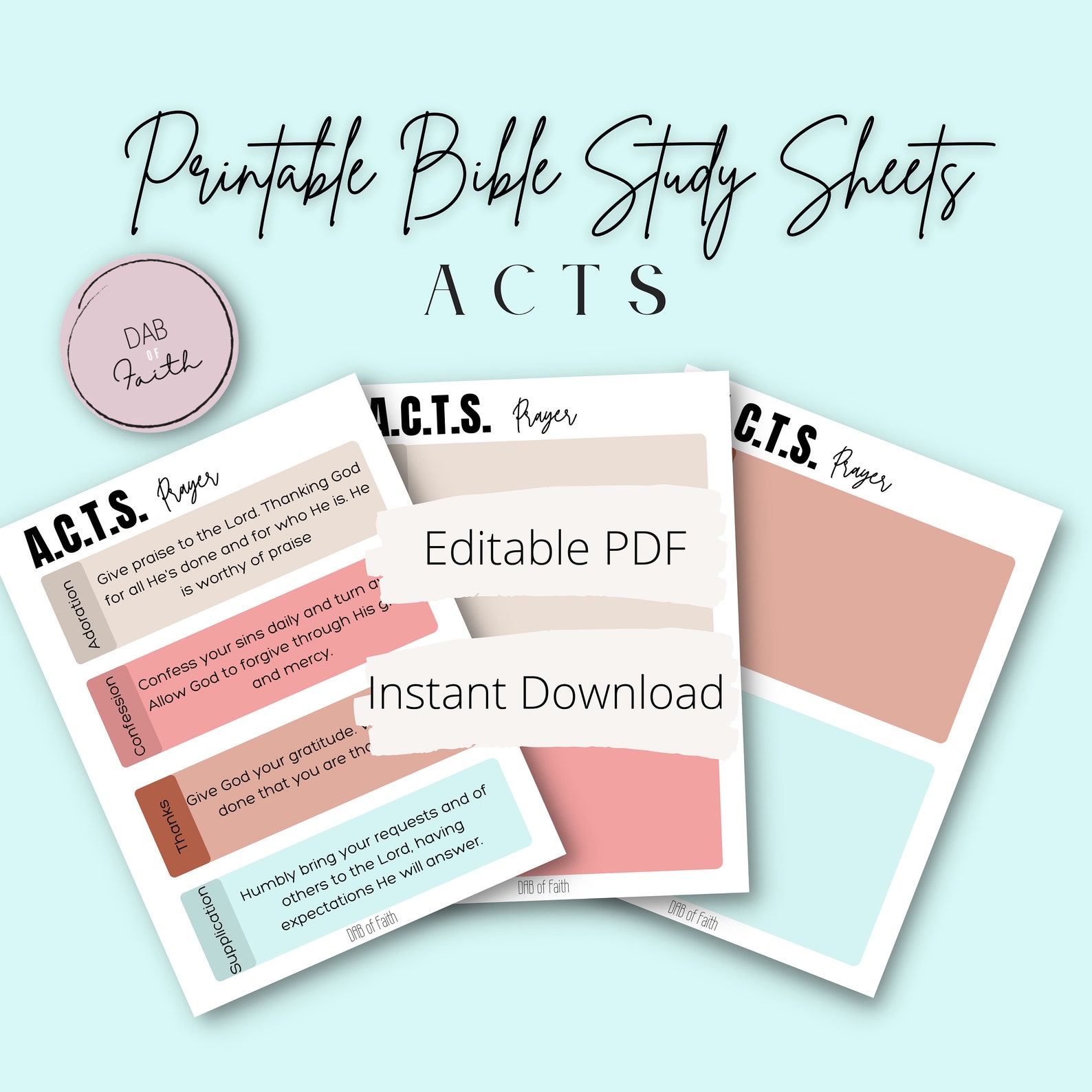 ACTS Prayer Printable Bible Study Sheets Digital Download - Etsy