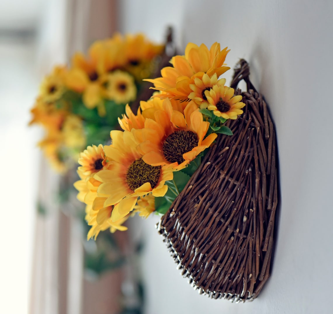 Set of 2 Artificial Sunflower Wall Decor in Hanging Hand Woven | Etsy