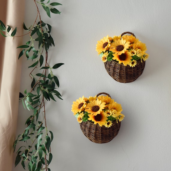 Set of 2 Artificial Sunflower Wall Decor in Hanging Hand Woven | Etsy