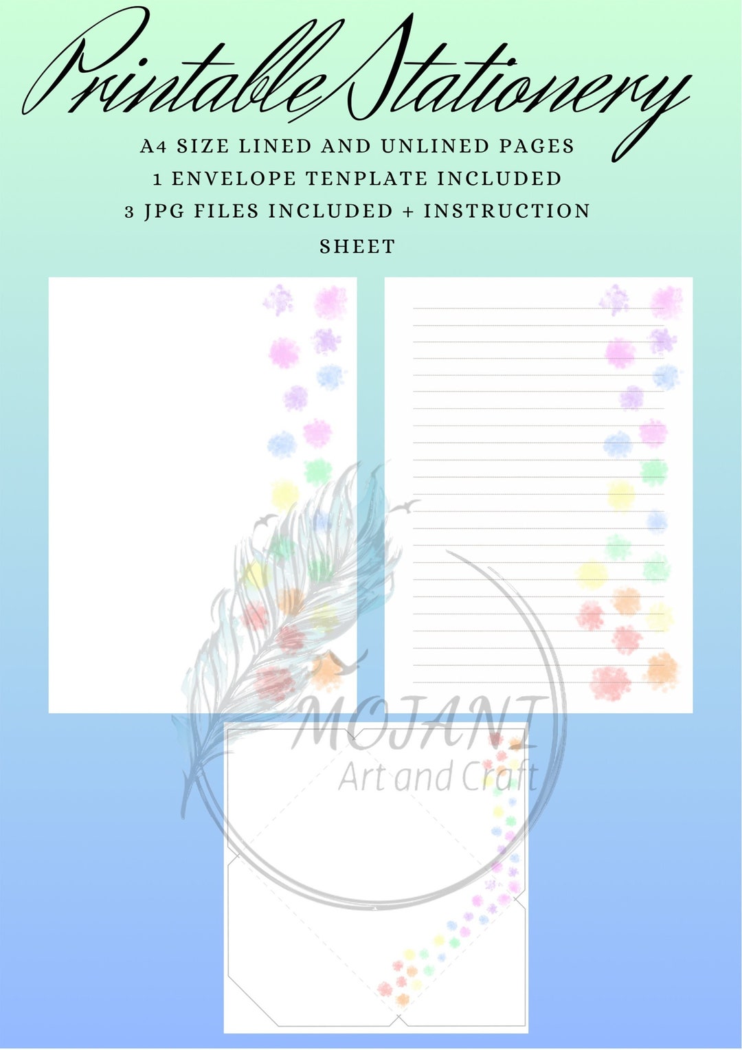 PRINTABLE Rainbow Dot Letter Writing Paper Envelope A4 Size - Etsy Canada