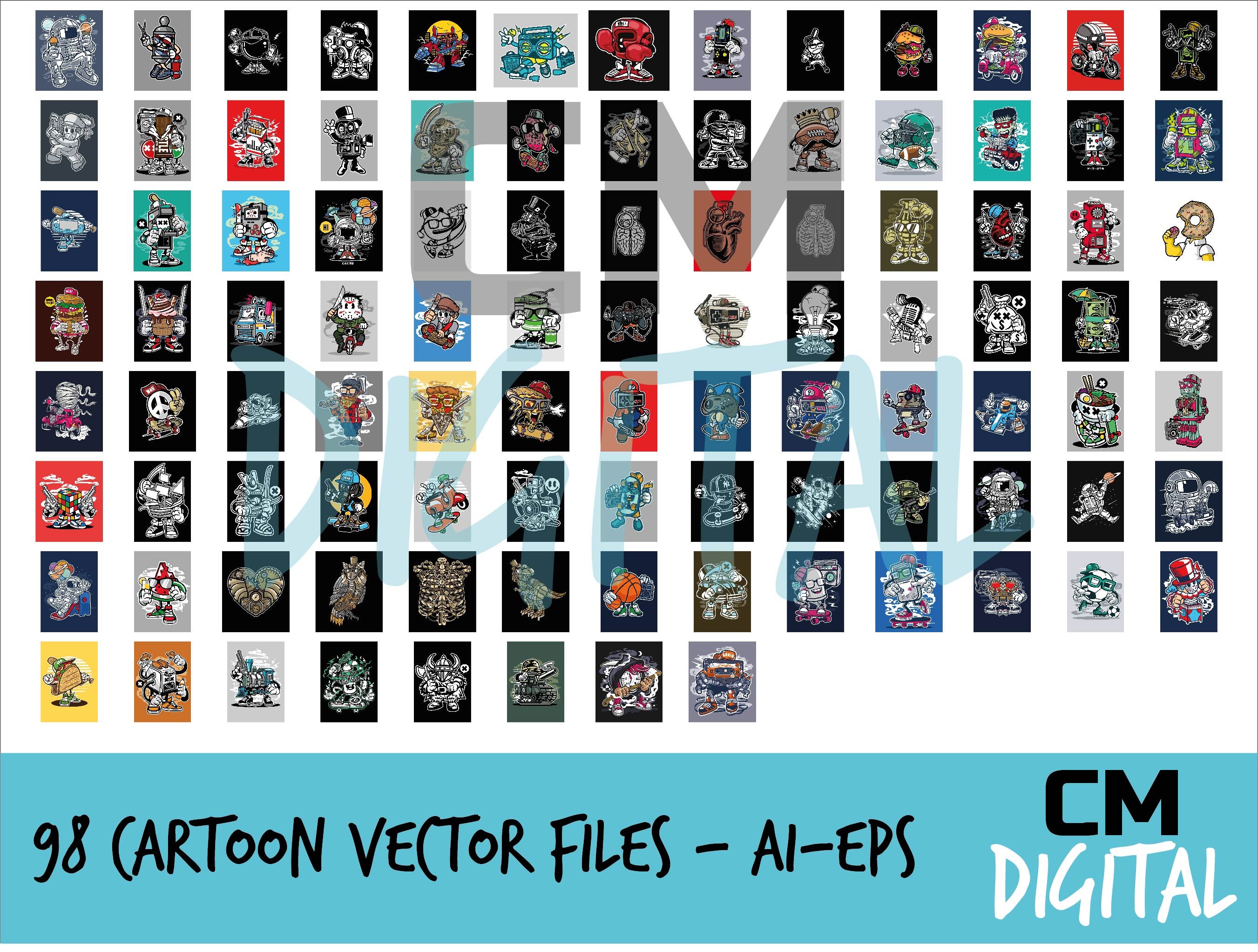 98 Cartoon Vector Files Illustrations T-shirt Designs Mugs Sublimation ...