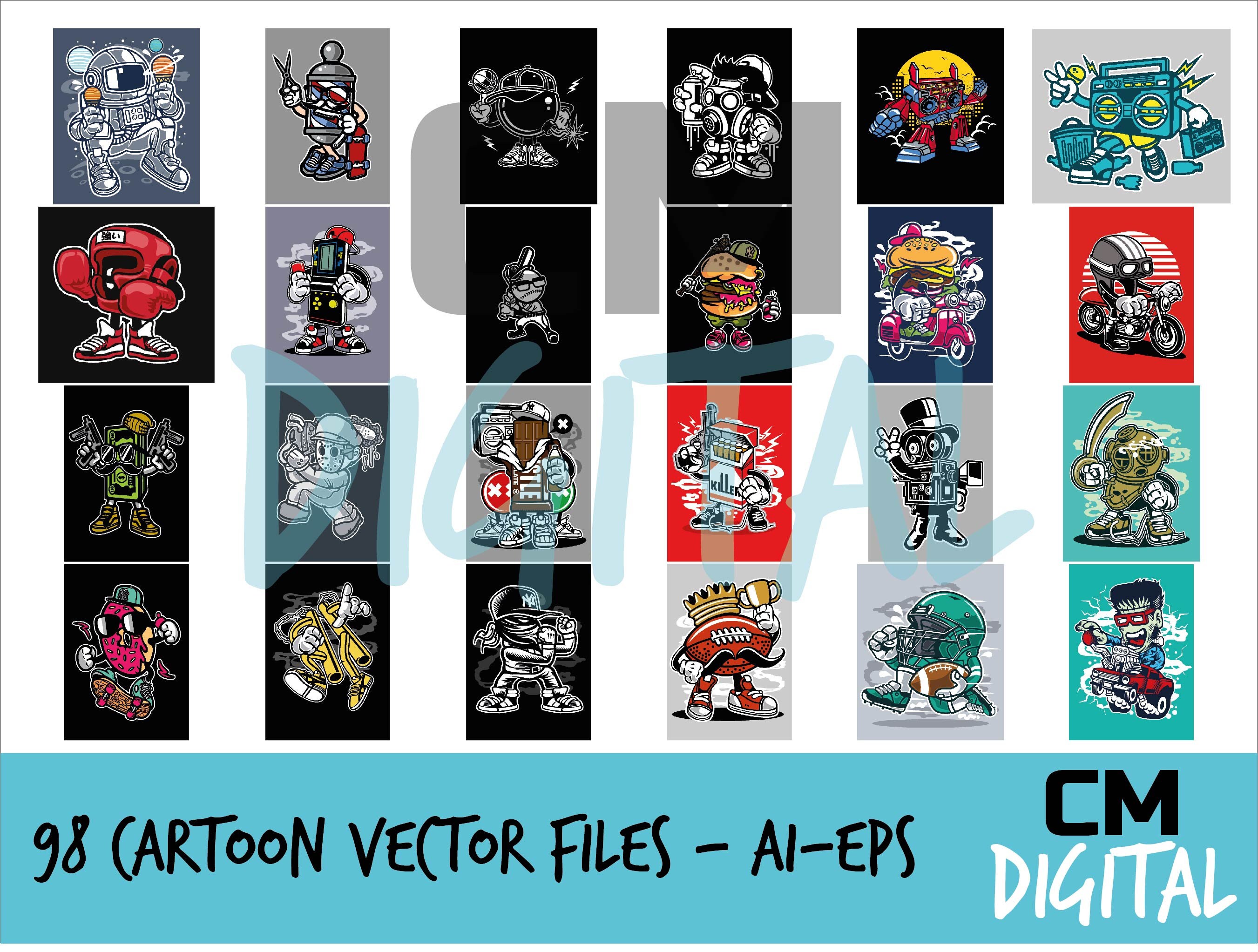 98 Cartoon Vector Files Illustrations T-shirt Designs Mugs Sublimation ...