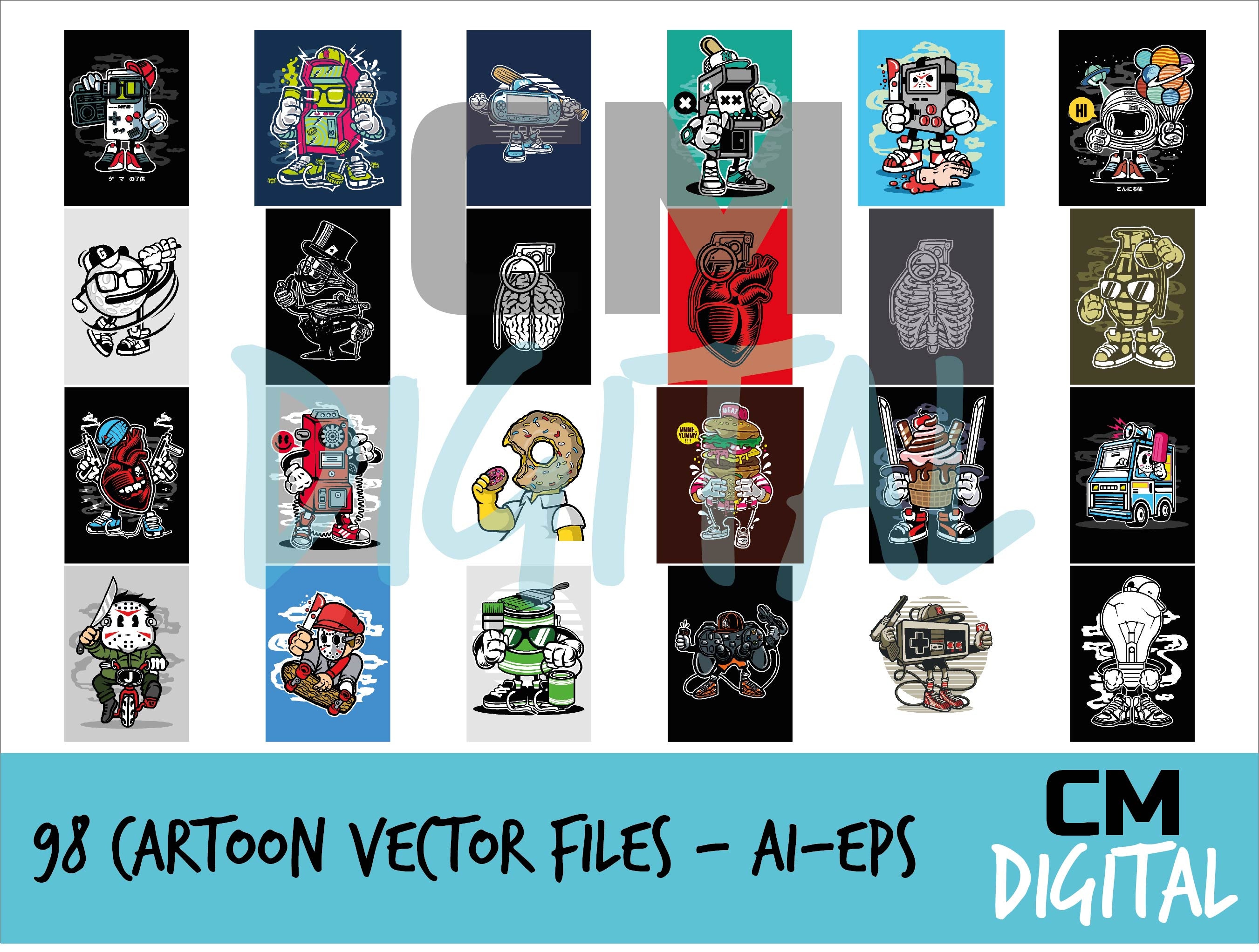 98 Cartoon Vector Files Illustrations T-shirt Designs Mugs Sublimation ...