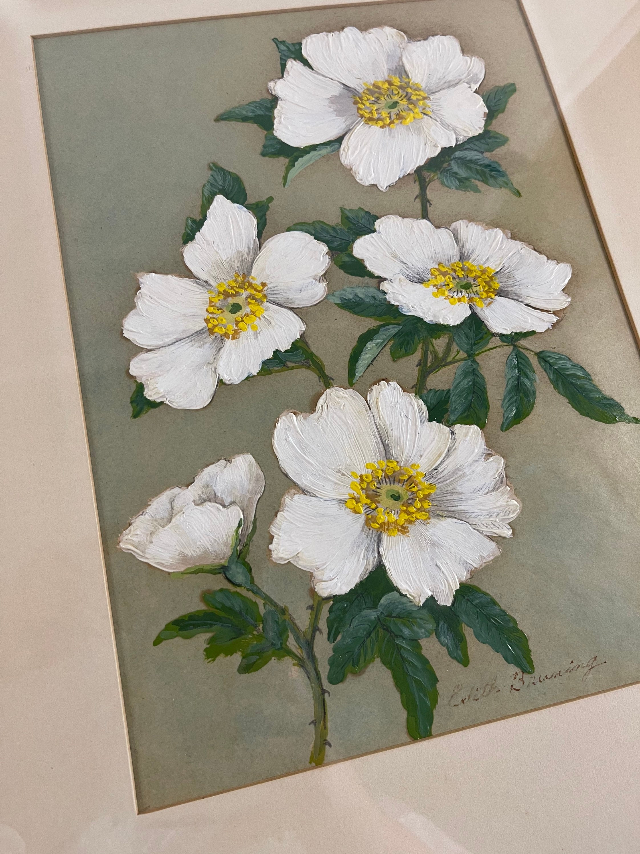 Vintage, 1950's, MCM, Edith Bruning Oil Painting, Set of Four, Dog Rose ...