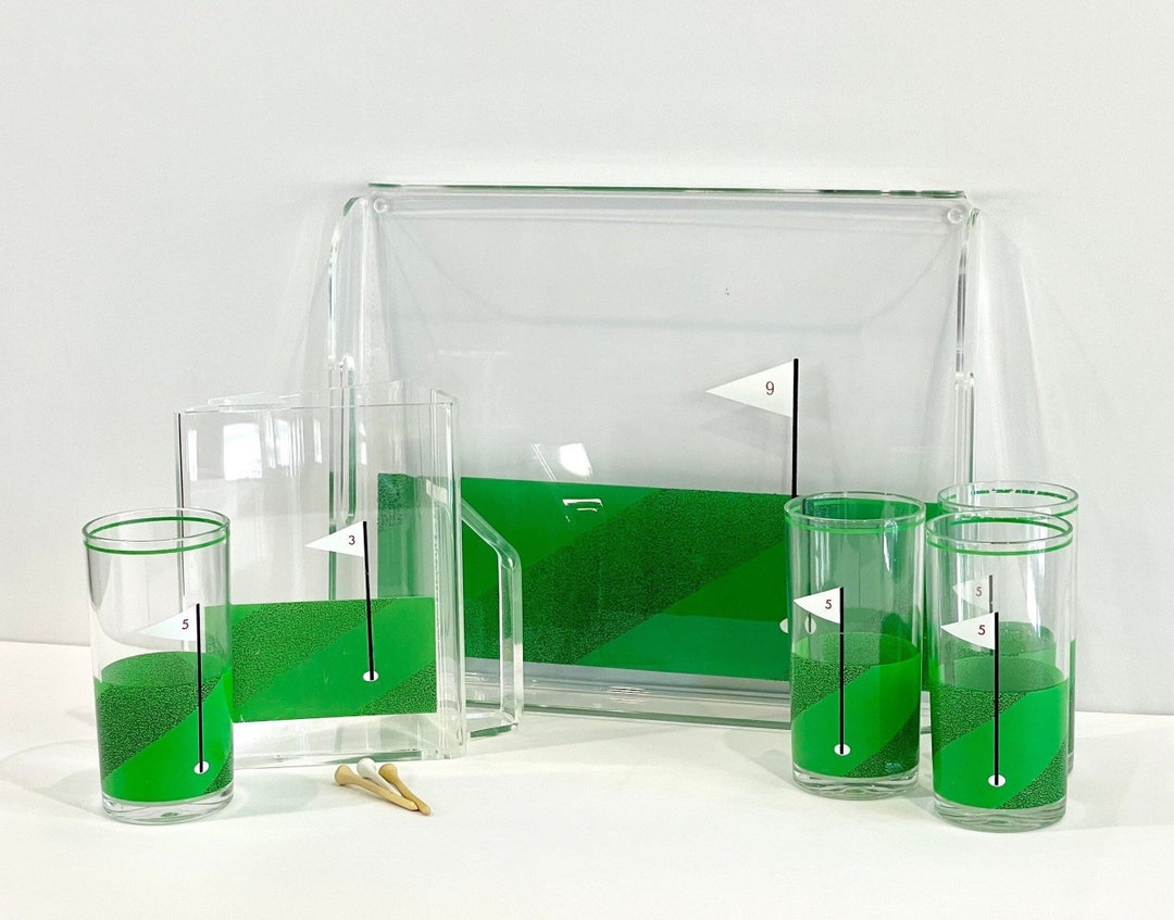 Vintage Golf HJ Stotter Acrylic Bar Set | MCM Golf Tumblers, Tray, and ...