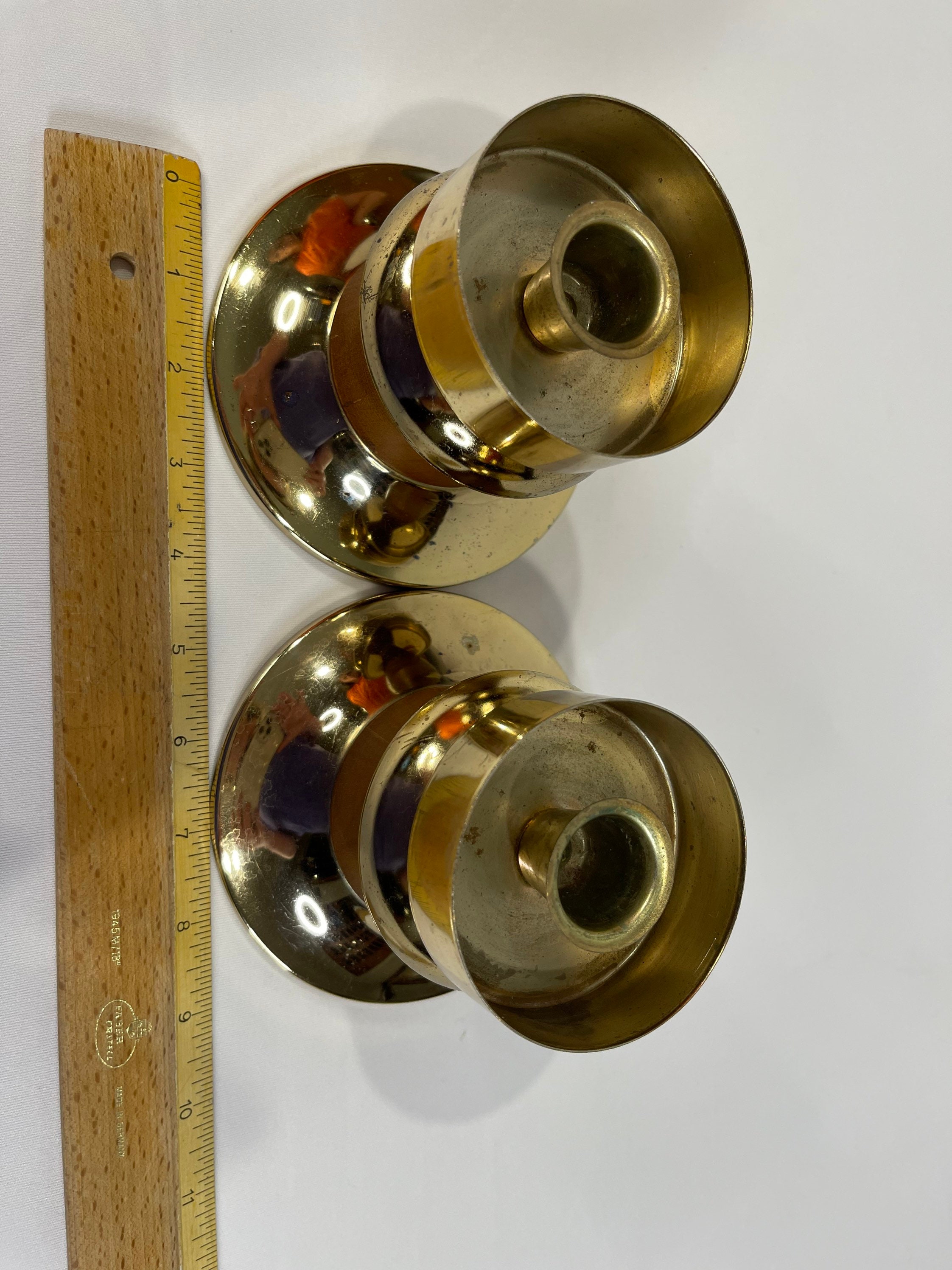 Milbern Creations, Wood and Brass MCM Candle Holders, Vintage, Boho - Etsy