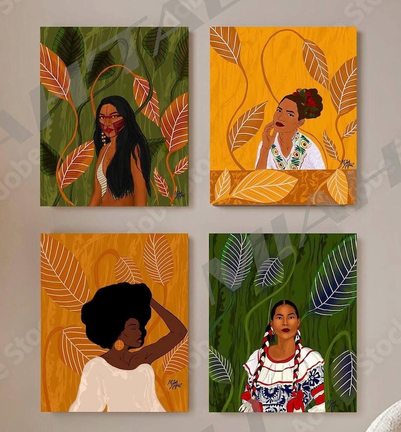 Indigenous Women Art Bundle,set of 4 Botanical Prints, Purépecha, Taino ...