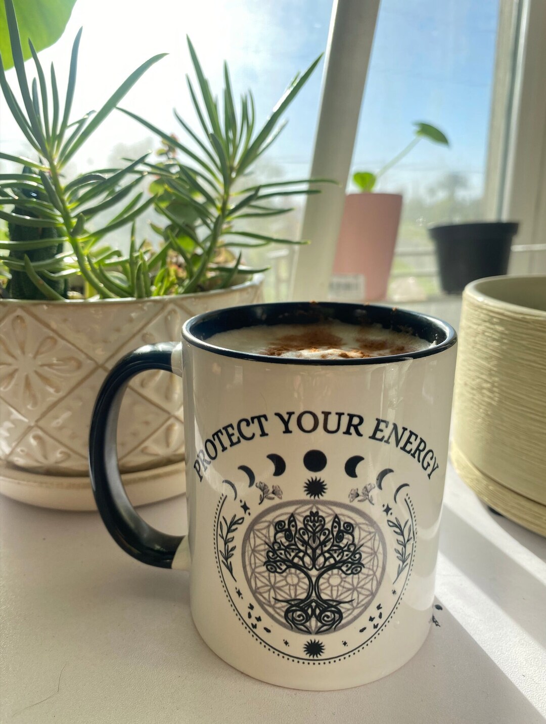 Spiritual Mug, Moon Phases, Daily Affirmations, Yoga Mug, Celestial Art ...