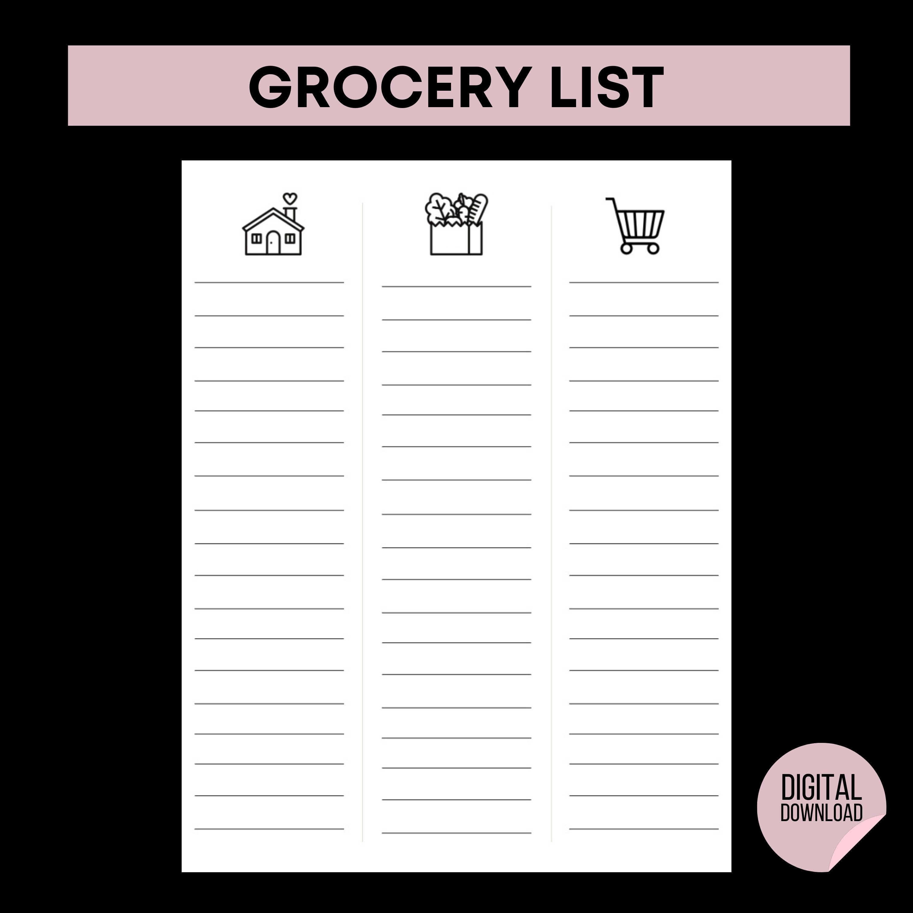 Simple Grocery List Digital Download Printable PDF Paper & Party ...