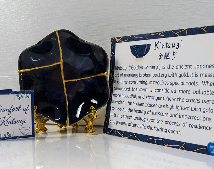 Kintsugi Small Blue Fluted Plate, Kintsugi Display Gift Set, Broken Made Beautiful, Recovery ...
