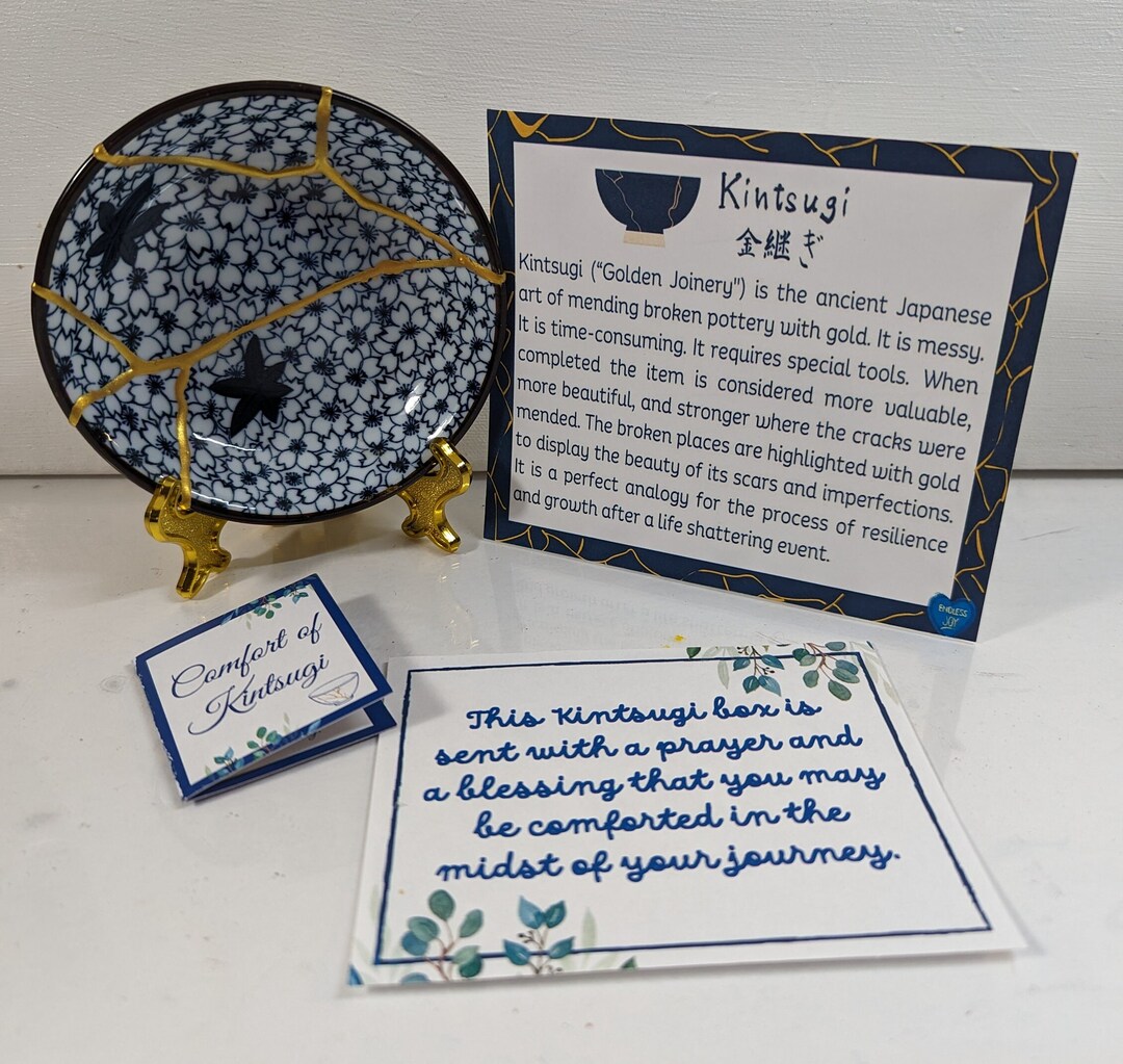 Kintsugi Small Blue/white Plate, Kintsugi Display Gift Set, Broken Made Beautiful, Recovery Gift ...