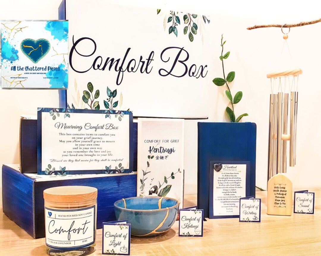 Grief Comfort Box: Kintsugi Bowl + Candle + Add Ons (chimes+journal+ ...
