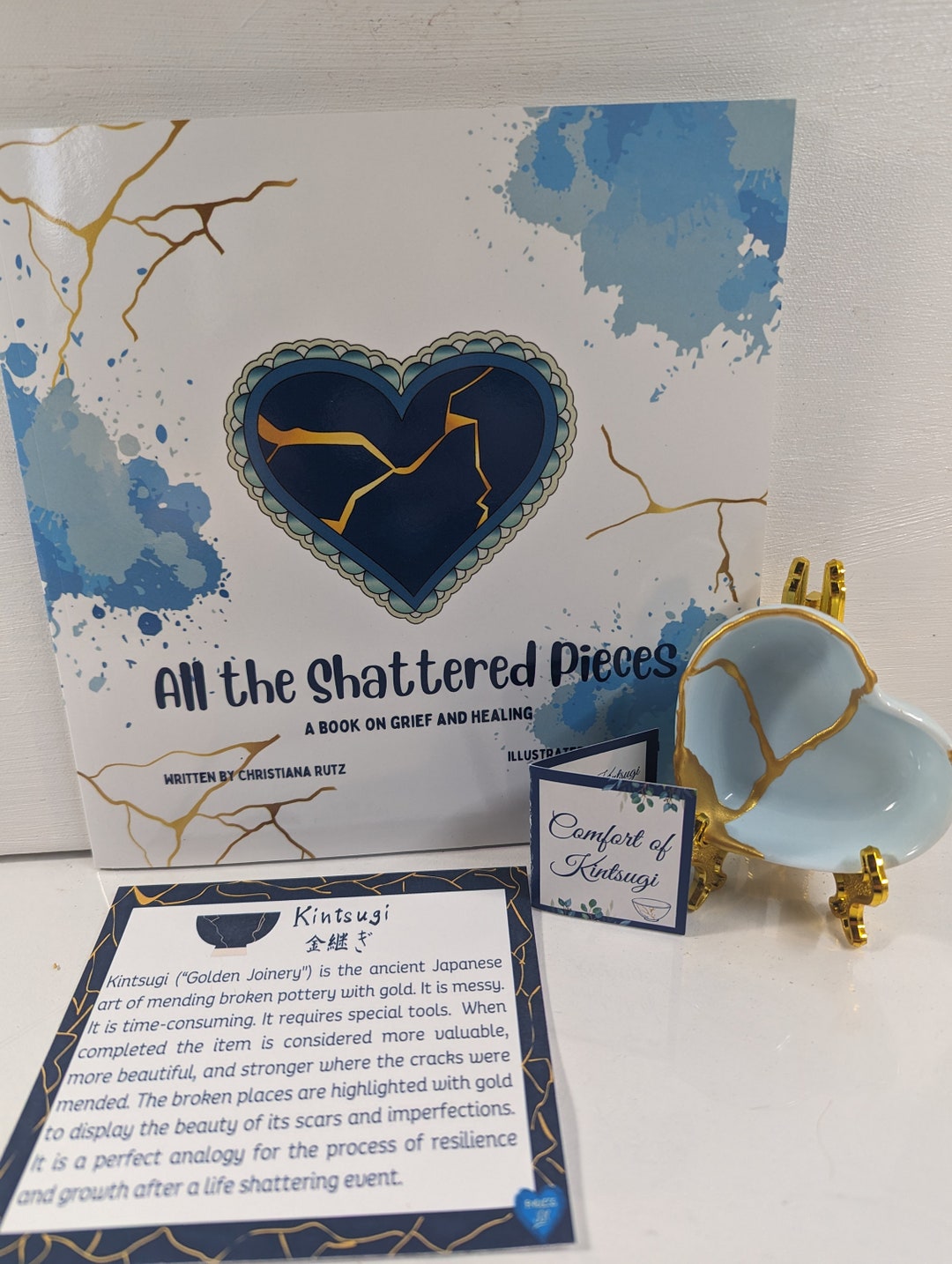 Kintsugi Little Blue Broken Heart and Book Set Kintsugi Gift - Etsy