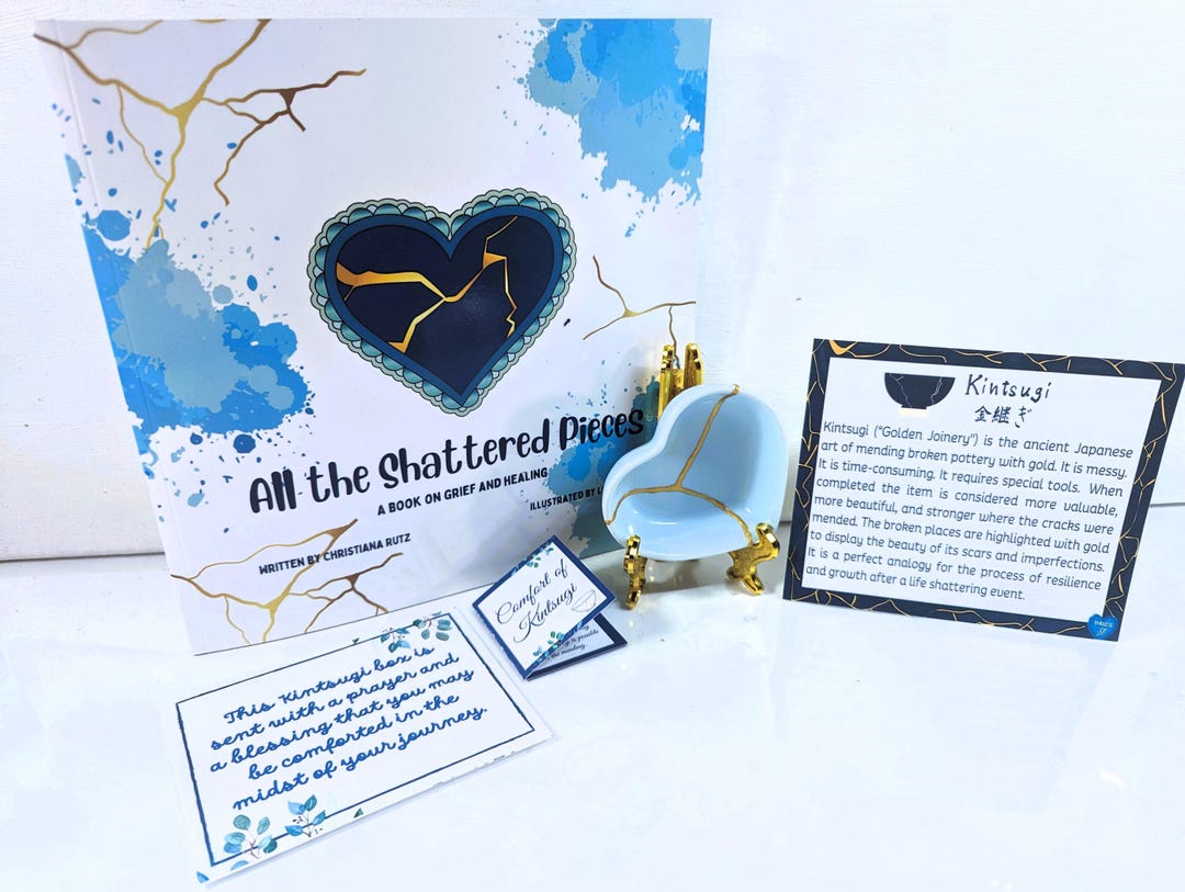Kintsugi Little Blue Broken Heart and Book Set, Kintsugi Gift, Kintsugi ...