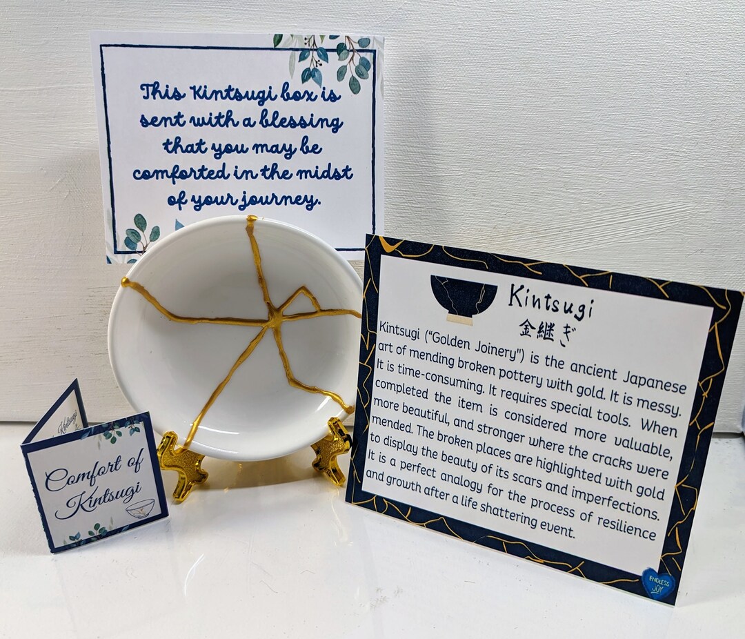 Kintsugi Small White Plate, Kintsugi Display Gift Set, Broken Made Beautiful, Recovery Gift ...