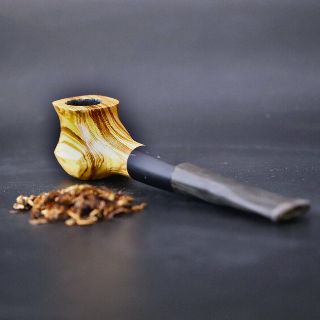 Olivenholz-Pfeife mit Horn / eine elegante Pfeife mit Lederbeutel - Etsy.de