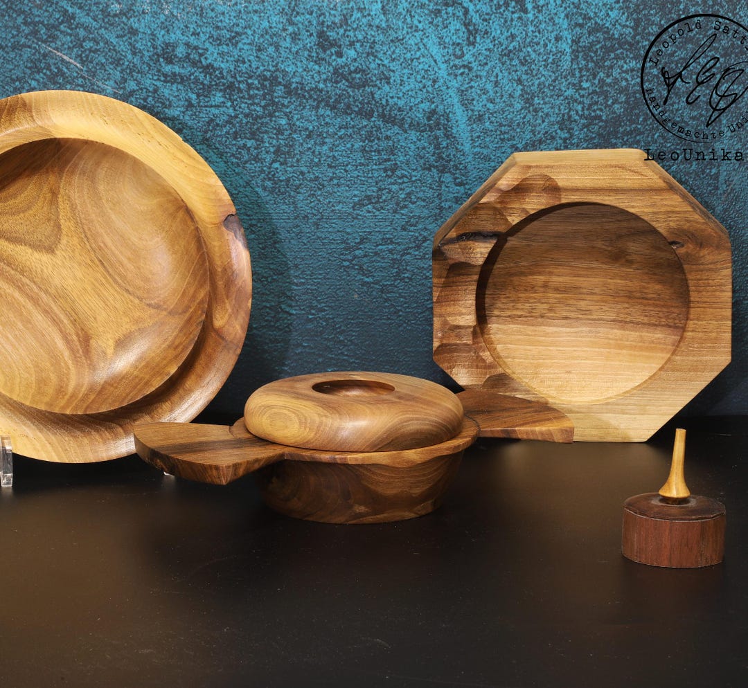 Walnut Turned Objects With Character / Two Boxes & Two Bowls / Handmade ...