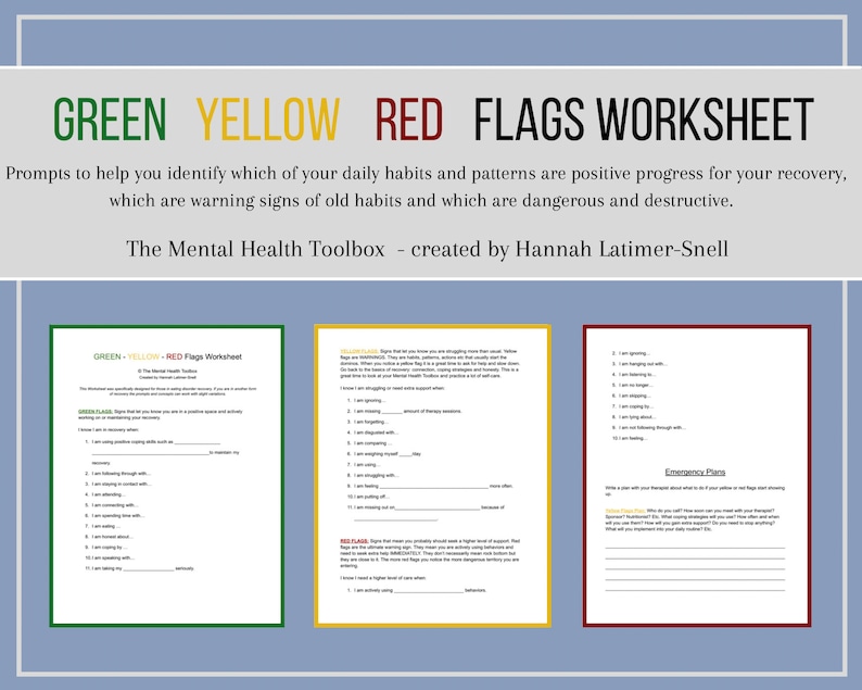 Recovery Green Yellow Red Warning Signs Worksheet - Etsy