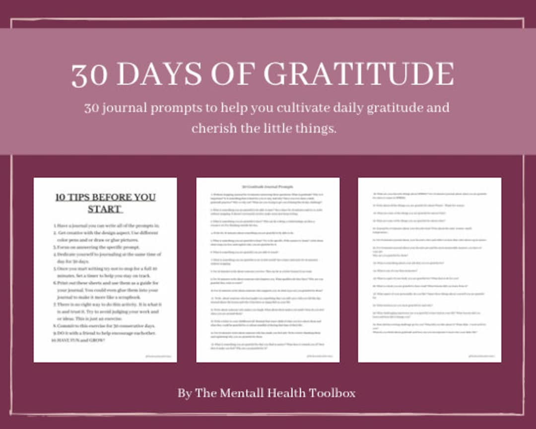 30 Days of Gratitude Journal Prompts - Etsy