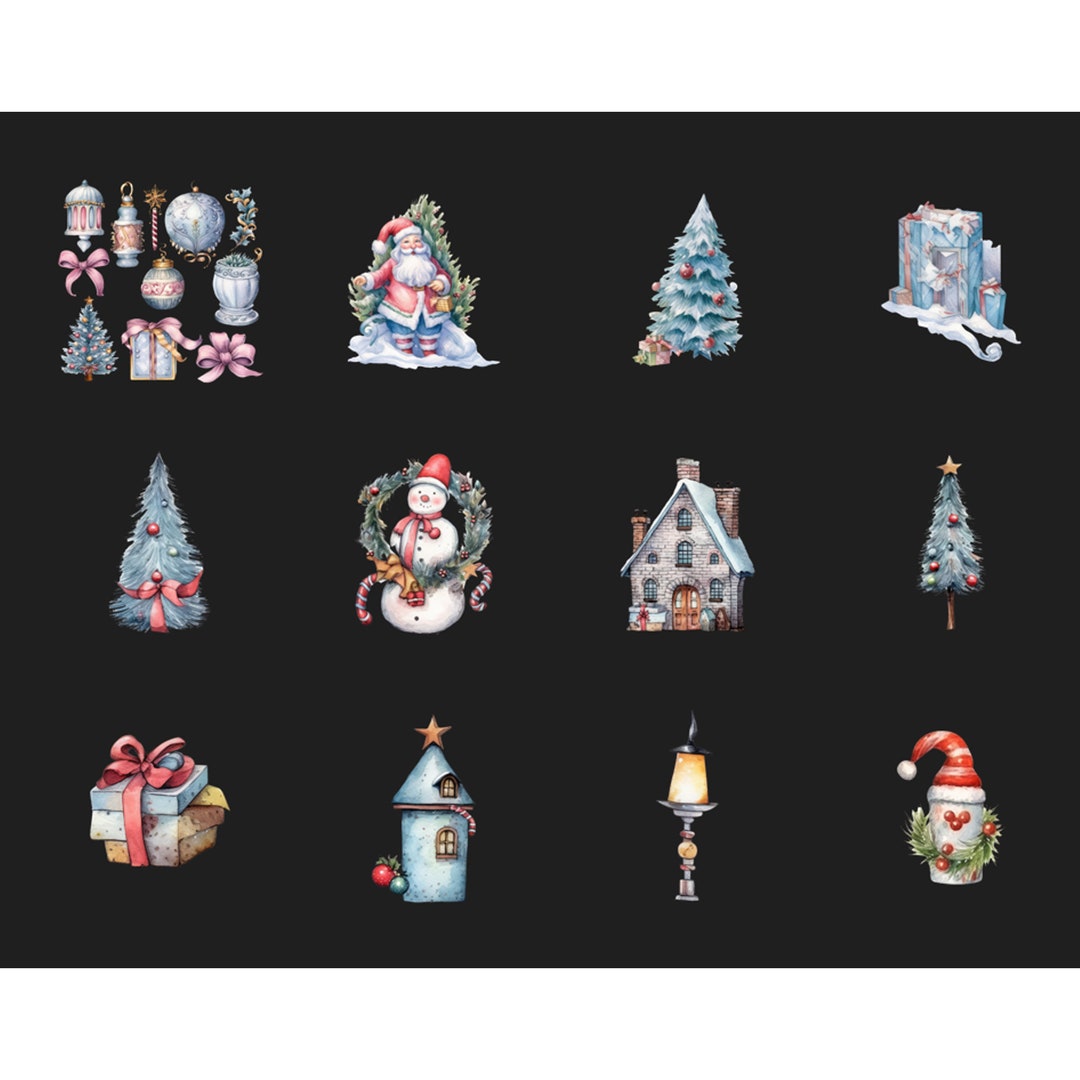 Watercolor Christmas Clipart - Winter Wonderland Clipart - Christmas Cards Clipart - Watercolor ...