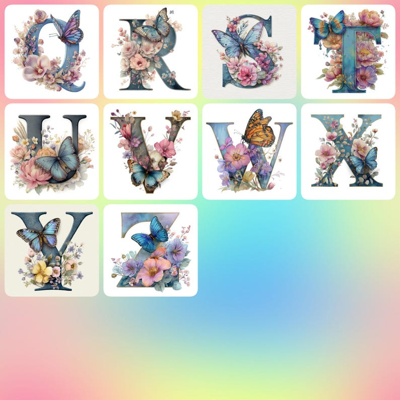 36 Jpgs, Watercolor Alphabet Letter A to Z Number 0 to 9 With Butterfly ...