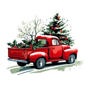 32 Jpgs High Quality Red Christmas Truck Clipart , Watercolor Clipart ...