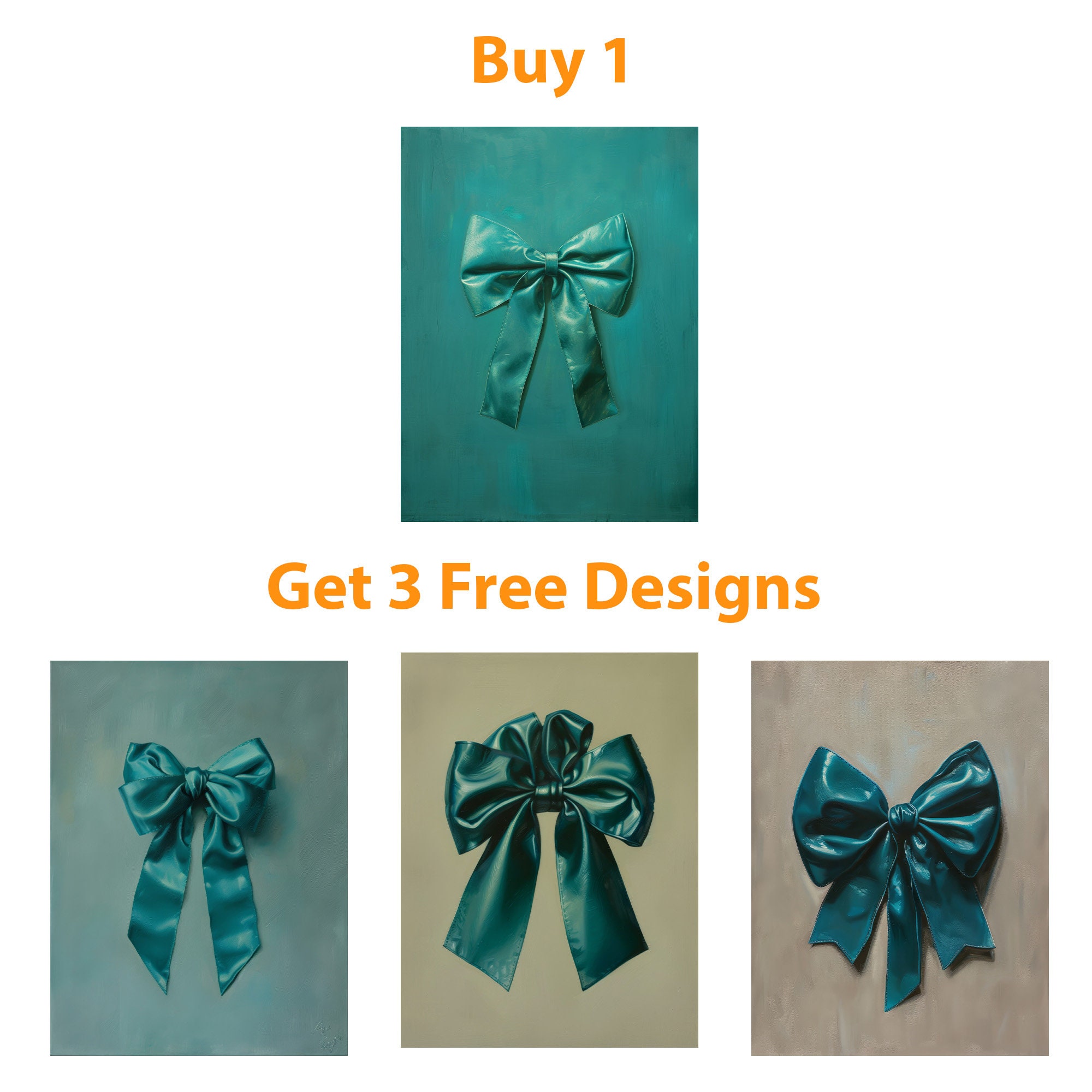 Teal Leather Bow Oil Painting | Modern Wall Art | Digital Download ...