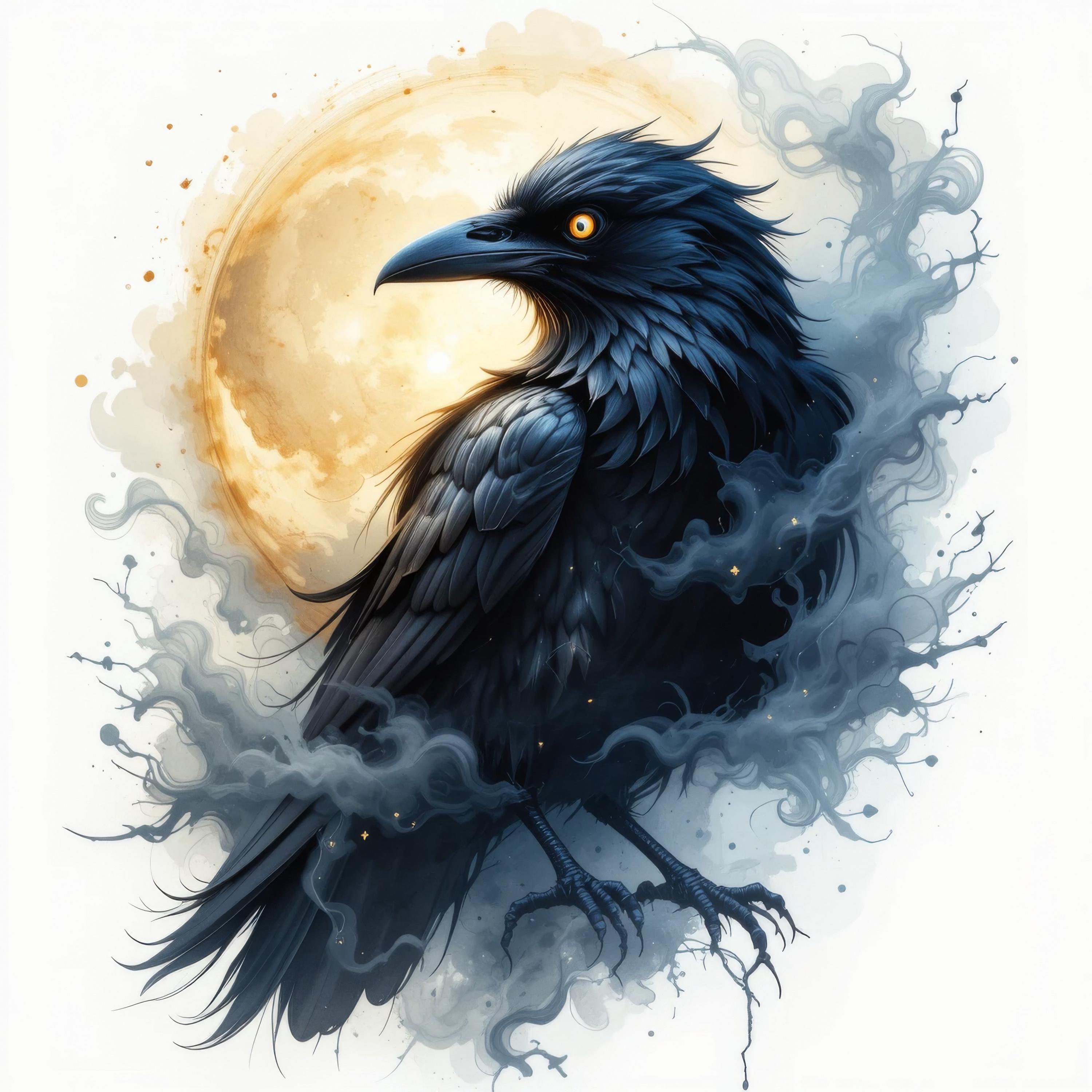36 Common Raven Crow Clipart, Halloween Crow, Printable Watercolor ...