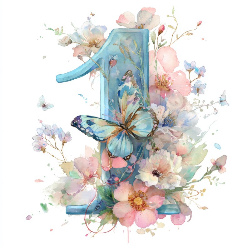 36 Jpgs, Watercolor Alphabet Letter A to Z Number 0 to 9 With Butterfly ...