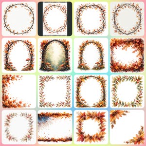 38 Autumn Leaves Frames Clipart, Frame Borders Clipart, Printable ...