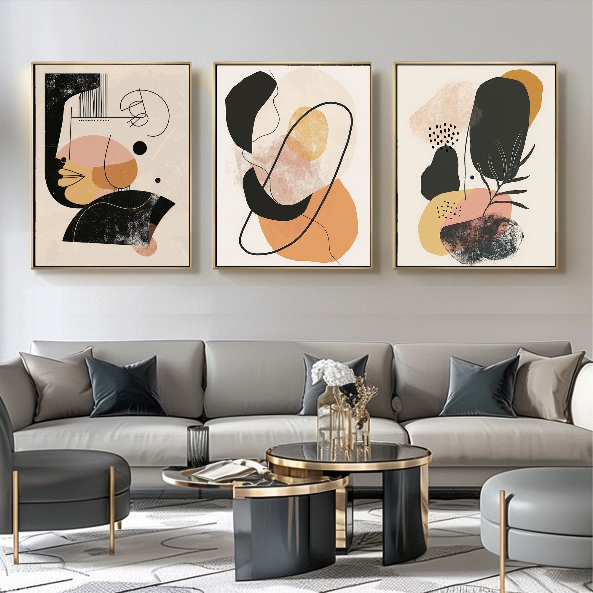 Minimalist Organic Abstract Shapes Poster | Boho Wall Art | Warm Pastel ...