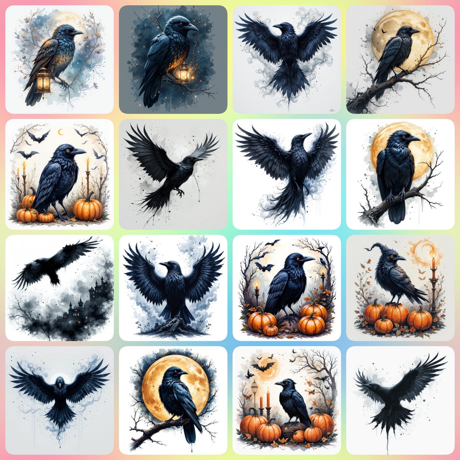 36 Common Raven Crow Clipart, Halloween Crow, Printable Watercolor ...