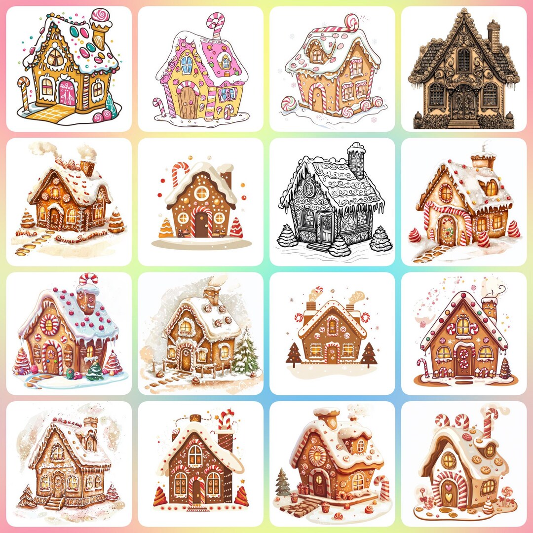 32 Gingerbread House Clipart , Digital Download, Card Making, Clip Art ...
