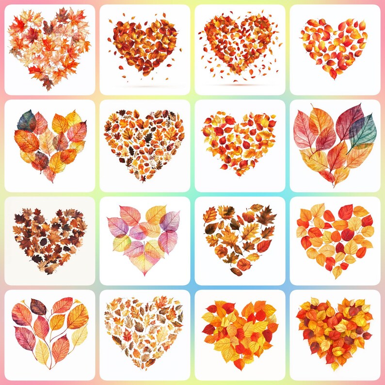36 Autumn Leaves Heart Clipart, Fall Leaves Heart, Digital Clipart ...