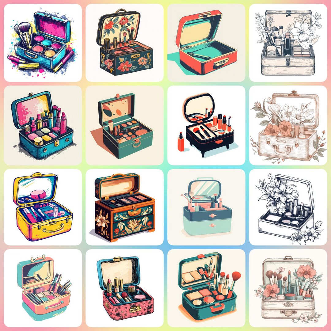 36 HIGH Resolution Jpgs Vintage Make up Box Clipart, Memory Book, Junk ...